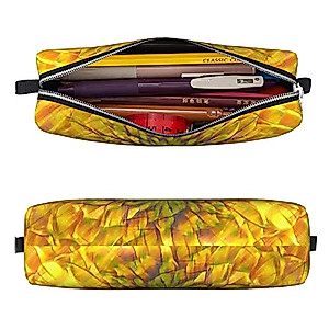 allgobee Pu Leather Pencil Bag Pen Case Sunflower-Watercolor-Painting Students Stationery Pouch Pencil Holder Desk Organizer