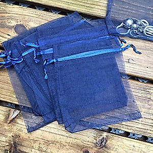 Dkrsyz 100 Pieces Gift Organza Bag Navy Blue Drawstring 4x6 Inch for Baby Shower,Christmas,First Birthday,Party Favor,Wedding,Graduation,Fathers Day Sheer Mesh Fabrics Wrap Sachet for Jewelry,Tiny Toy