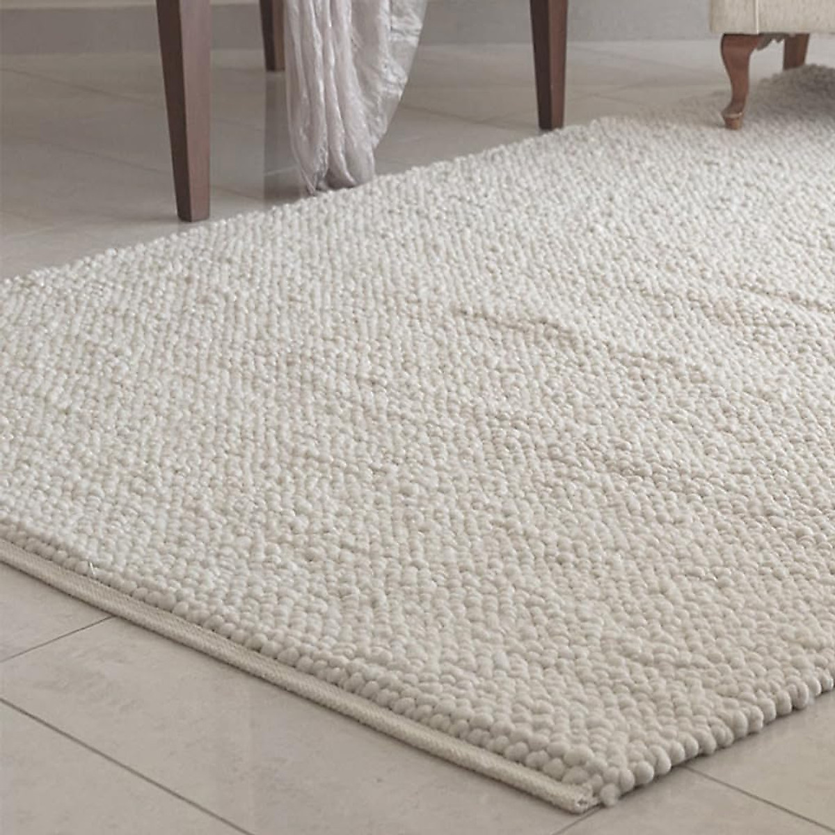FLOKATI SHAG Stylish Berber Wool Jute Area Rug. Off White Ivory Color. 100% Natural Wool. Organic Wool Area Rug (8' x 10')