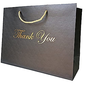 MODEENI Large Black Thank You Gift Bags Paper Shopping Bags with handles 13x10 Large Gift Bags 12 Pack Gold Foil Premium Quality Matte Embossed for Small Business 13x5x10