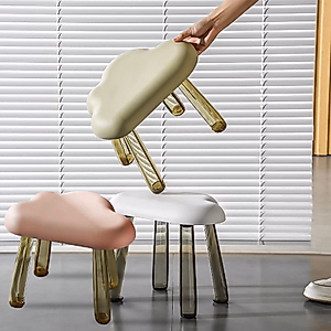 JUOPZKENN Childrens Stool, Childrens Stool Clouds Shape Top Transparent Leg Delicate Stool Clouds Shape Non Slip Chairs Delicate Plastic Stool, Home Decoration(White)