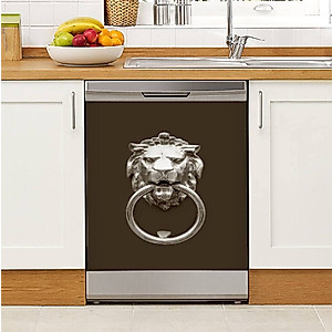Dishwasher Magnet Cover Vintage Architecture Door Exotic Door Knocker Head Lion Magnetic Refrigerator Stickers Decorative Appliance Cover Fridge Panels Metal Door Garage 23x26in