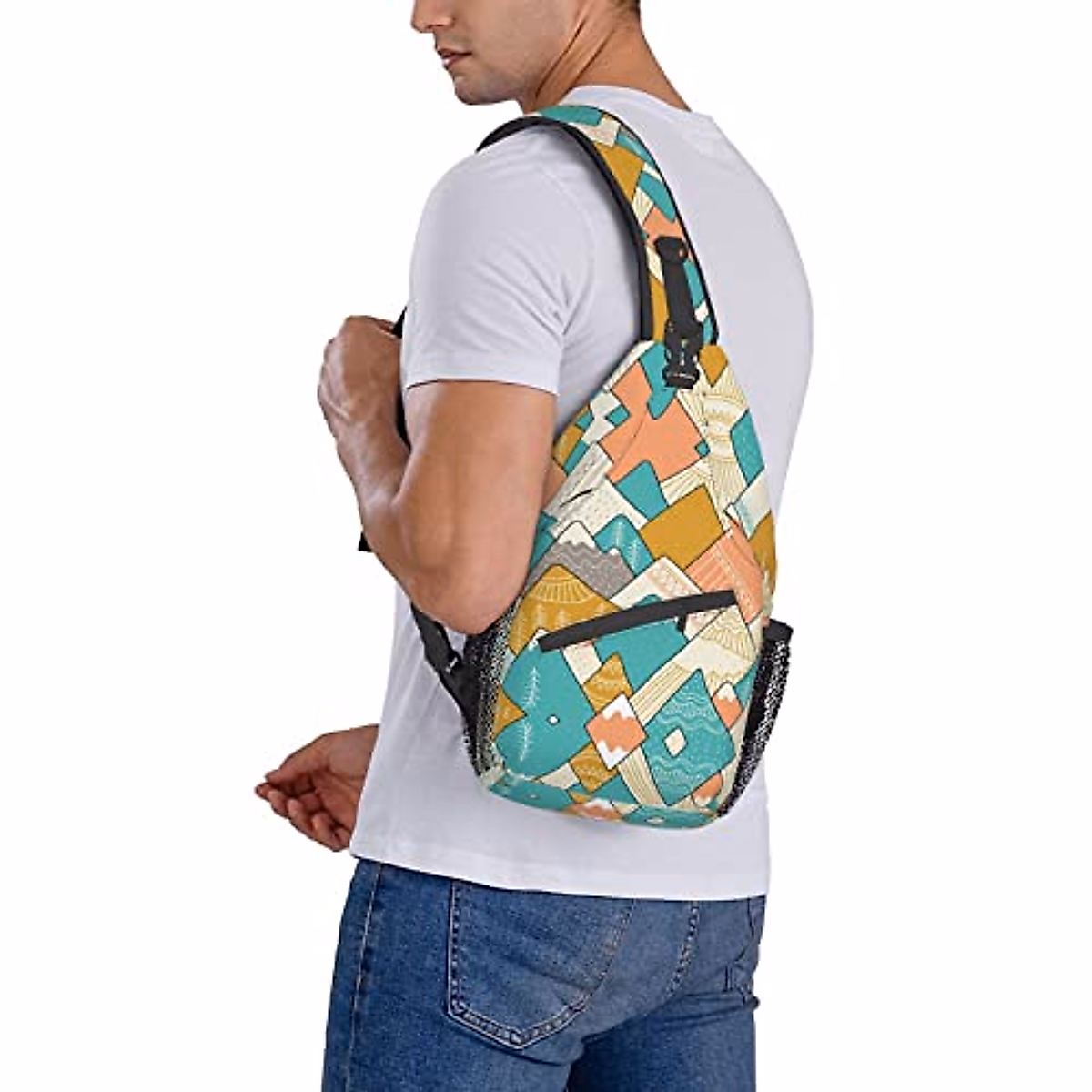 FFEXS Mountains Print Cross chest bag diagonally Hiking Daypack Crossbody Shoulder Bag Sling Backpack Outdoor Cycling Bag