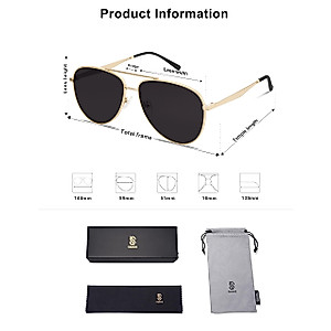 SOJOS Retro Oversized Aviator Polarized Sunglasses for Women Men Classic Large Metal Sun Glasses SJ1207A Gold/Grey Lens