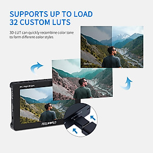 FEELWORLD 5.5 Inch 1600Nit Camera Field Monitor Ultra Bright 4K HDMI Video Monitor Touch Screen DSLR Monitor F970 External Install F5PROX