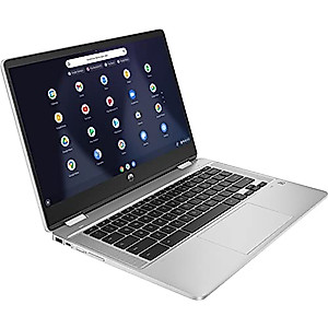 Laptop HP X360 14b Chromebook 14in HD Touchscreen Intel Celeron 4GB DDR4 32GB eMMC WiFi Webcam BO Speakers Bluetooth Chrome Silver Color (Renewed)