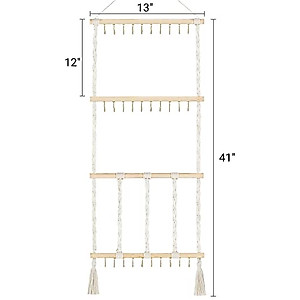 Dahey Headband Holder Bow Hanger for Girls Hair Bows, Macrame Headbands Hair Accessories Hanger Necklace Display with 30 Hooks Wall Hanging Over Door Organizer Boho Nursery Decor for Baby'S Room