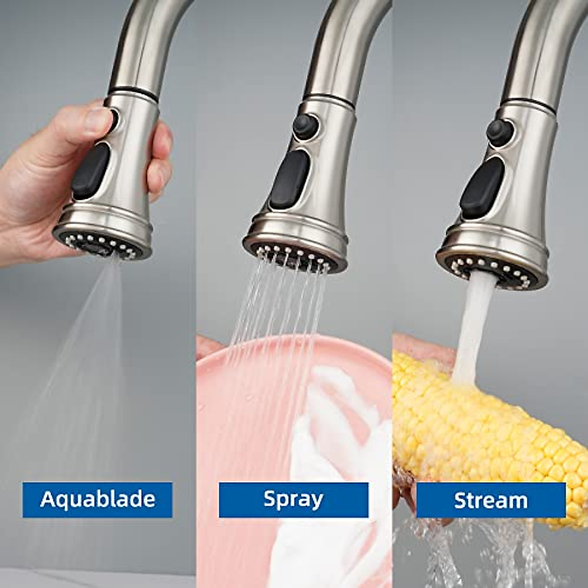 Hibbent Kitchen Faucet Head Replacement, Pull Down Faucet Spray Head, 3 Function Faucet Sprayer Nozzle with 10 Adapters Compatible with Moen, American Standard, Delta, Kohler Faucets, Brushed Nickel