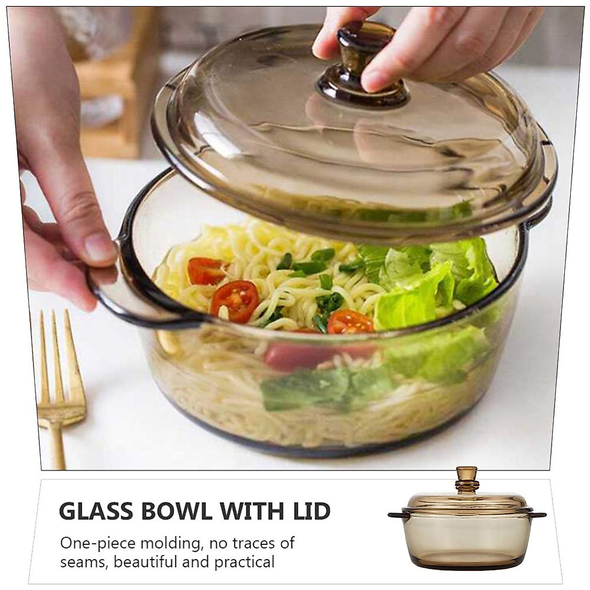 Hemoton 1pc Amphora Large Pho Bowls Ramen Noodle Pot Clear Cookware Stew Pots with Lids Restaurant Serving Bowl Fruit Bowl Baking Dish with Lid - Bowl Glass Salad Salt Toddler