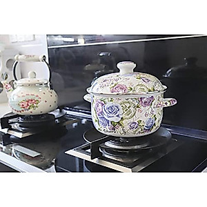 OLYTARU Flower Enamel on Steel Stock Pot/Stockpot with Lid, 3 Quart (style2)
