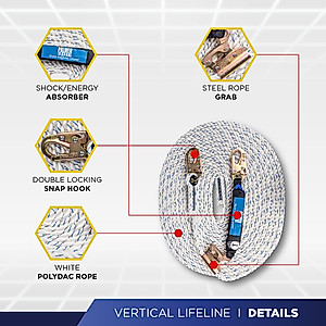 Palmer Safety Harness, 50ft Vertical Rope and Anchor Set I Construction Fall Arrest Kit for Roofers and Construction Workers I OSHA and ANSI Compliant Equipment