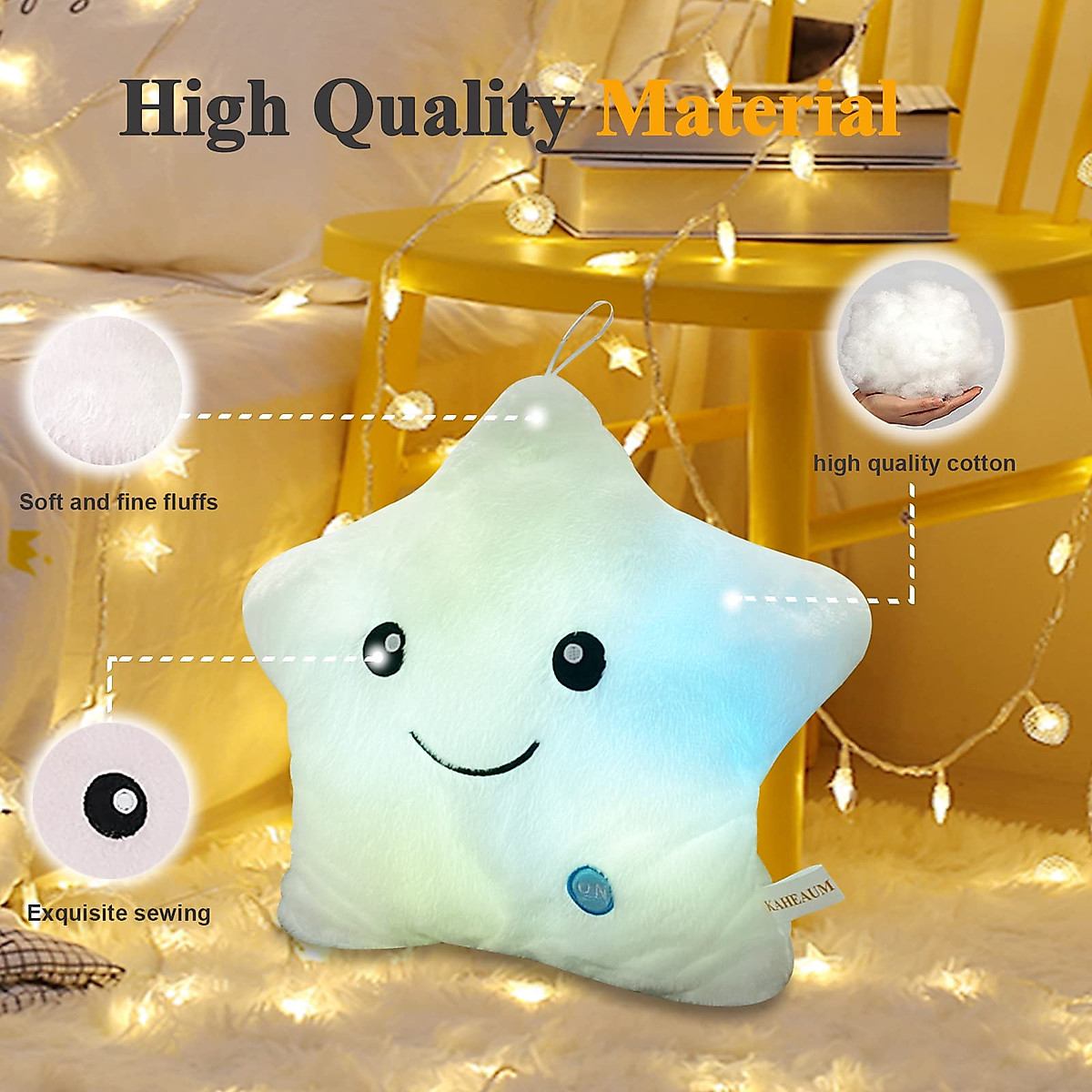KAHEAUM Cute Pillows,Star Pillow Light Up Stuffed Animal Toy,Soft Pillow Decorative Small Plush Throw Pillows for Sofa Cushion Home Car Fit Birthday Christmas