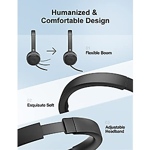 TZS Wireless Headset for Laptop, Bluetooth Headphone with Detachable Boom Mic, On Ear Headphones Noise Cancelling with Mute Function & 26H Talk Time for Home/Office Compatible with iOS and Android