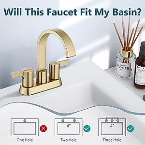 Aolemi Bathroom Faucets for Sink 3 Hole,4 Inch Centerset Waterfall Faucet Bathroom Sink Faucet,2 Handle Faucet for Bathroom Sink,with Pop-Up Drain and Supply Lines,Brushed Gold