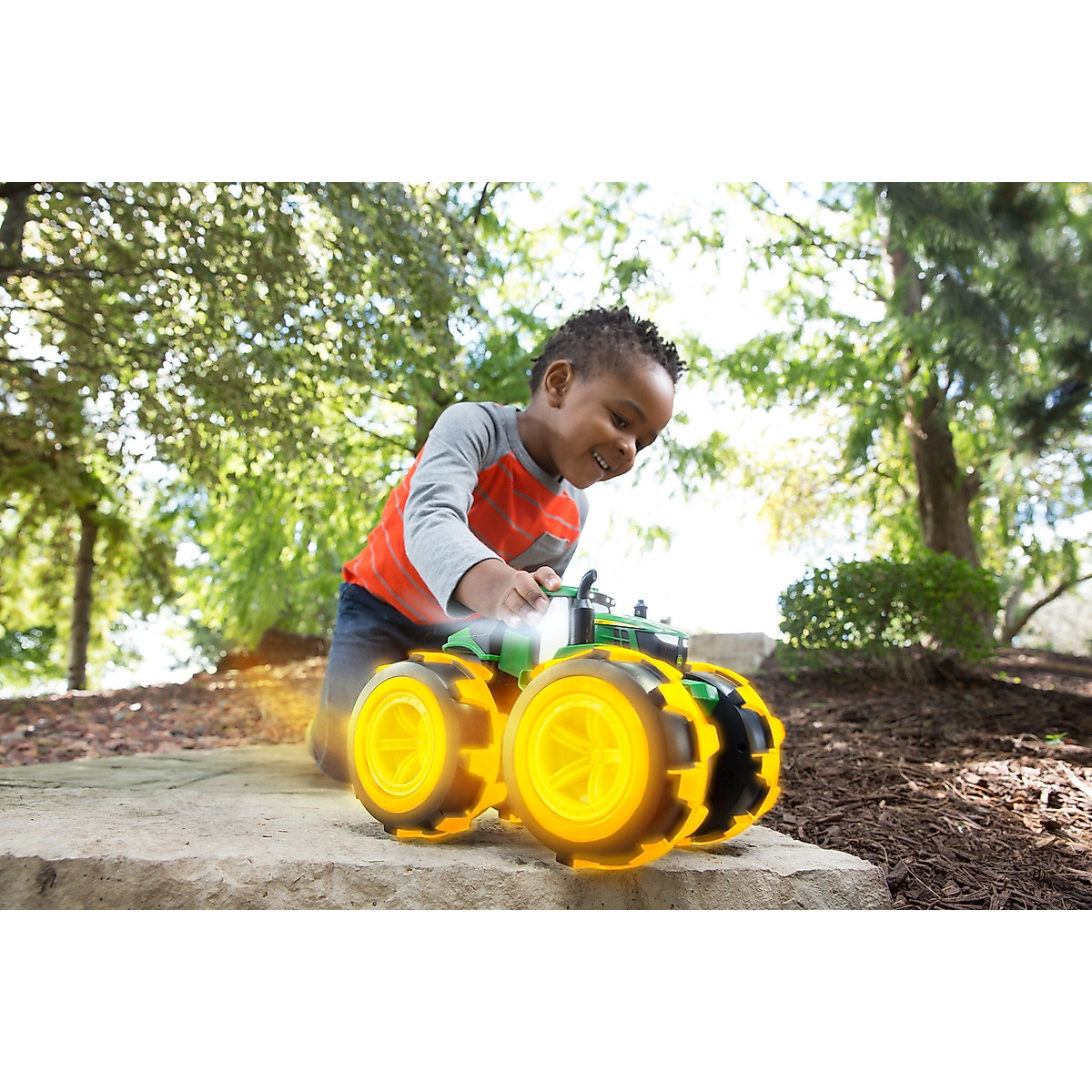 Monster Treads Lightning Wheels Light Up Tractor Deluxe - John Deere Tractor Toys - Light Up Monster Truck Tractor with Rainbow Lights and Sounds Medium