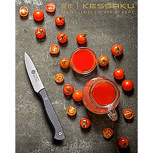 KESSAKU 3.5-Inch Paring Knife - Senshi Series - Forged Japanese AUS-8 High Carbon Stainless Steel - Carbon Fiber G10 Handle with Sheath