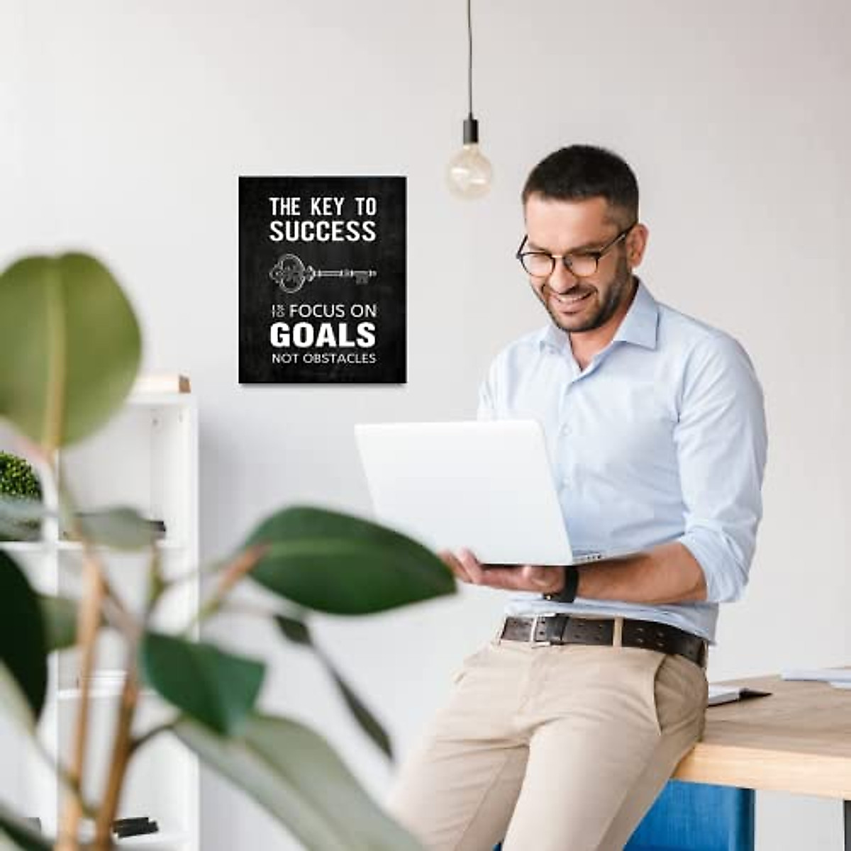 Inspirational Framed Office Canvas Wall Art Motivational Quote The Key to Success Is to Focus on Goals Not Obstacles Artwork Wall Pictures HD Print for Living Room Bedroom Easy to Hang 12 x 15 inch