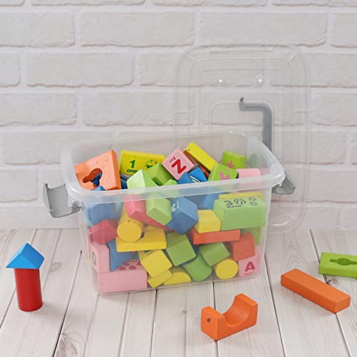 Pekky 5.5 Quart Plastic Latching Storage Bin with Handle, 6 Packs Small Stackable Container Box