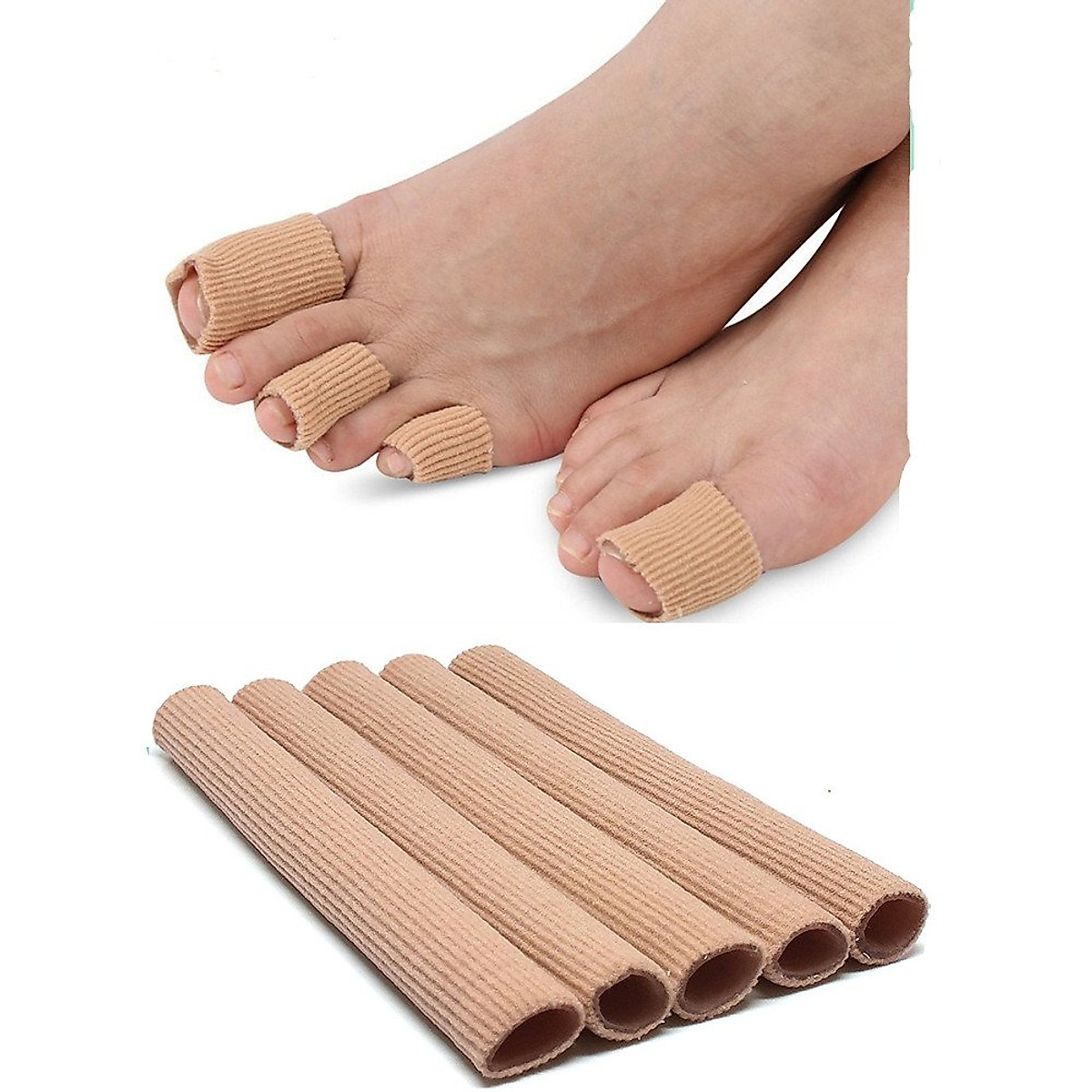 Cuttable Toe Tubes Sleeves 5 Pack, Made of Elastic Fabric Lined with Silicone Gel. Toe Sleeve Protectors Relief Toe Pressure Pain, Corn and Calluses Remover