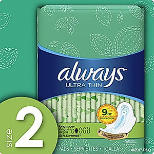 Always Ultra Thin, Size 2, Super Pads With Wings, Unscented, 16 Count