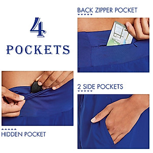 BALEAF Womens' 7 Inches Long Running Shorts Back Zipper Pocketed Athletic Gym Shorts with Liner Royal Blue Size L