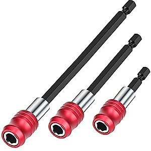 Drill Bit Extension, Mellbree 3-Pack Quick Release Magnetic Drill Bit Holder Tool Kit with 1/4” Hex Shank for All 1/4-Inch Drive Bits Three Lengths 2", 4" and 6"（Magnetic force does not transmit）