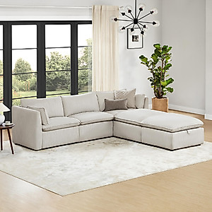 CHITA Down Filled Sectional Modular Sofa Couch Set Fabric Swatch, Cream,Snow Included