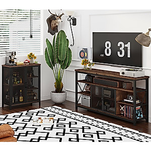 BON AUGURE Coffee Bar Cabinet for Liquor, Small Storage Cabinet for Home Kitchen, Farmhouse Buffet Sideboard Table Station, Whiskey Alcohol Cabinets for Dining Living Room (2 Doors, Rustic Oak)