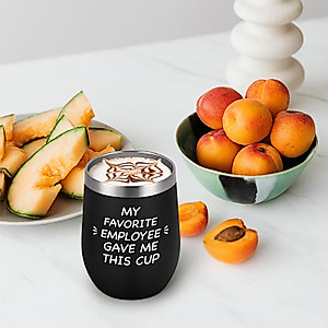 Qtencas Bosses Day Gifts for Boss, My Employee Gave Me This Cup Wine Tumbler for Boss Men Manager Director Employer Coworker, 12 Oz Stainless Steel Insulated Tumbler with Lid, Black