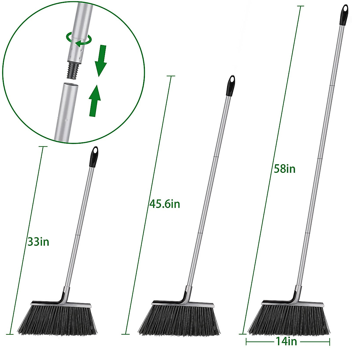 Outdoor/Indoor Broom for Floor Cleaning with 58 inch Long Handle, Angle Brooms Heavy Duty for Home Garage Kitchen Office Courtyard Lobby Lawn Concrete