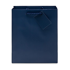Blue Gift Bags - 12 Pack Medium Navy Paper Gift Bags with Rope Handles, Designer Solid Color Paper Gift Wrap Bags for Birthdays, Parties, Events, Bulk Favor Bags, Weddings or Any Occasion - 7.5x9x3.5