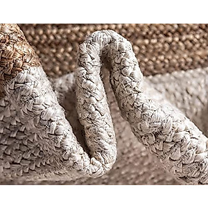Unique Loom Braided Jute Collection Classic Quality Made Natural Hand Woven with Solid Color Detail, Area Rug, Rectangular 4' 0" x 6' 0", White/Beige