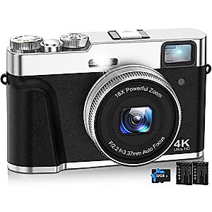NEZINI 4K Digital Camera,Auto Focus 48MP Vlogging Camera for YouTube and Anti-Shake Video Camera with Viewfinder Flash & Dial,16X Zoom Travel Portable Digital Camera with 32GB Card,2 Batteries (Black)