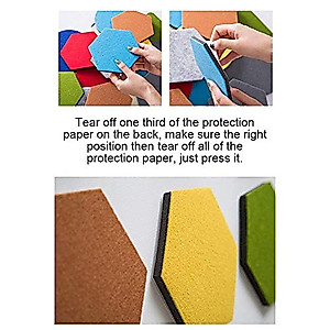 Felt Wall Stickers, Bulletin Board Cork Board Tiles Set, Hexagon Pin Board Self Adhesive for Office Classroom Photos Memos Display Board Pads Pictures Drawing Goals Notes Colorful Foam Nursery Decor