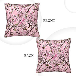 Pink Leaves Camo Throw Pillow Covers Corduroy Pillowcases Soft Square Cushion Case Decorative Cushion Covers for Bedroom Sofa Farmhouse 16"x16"