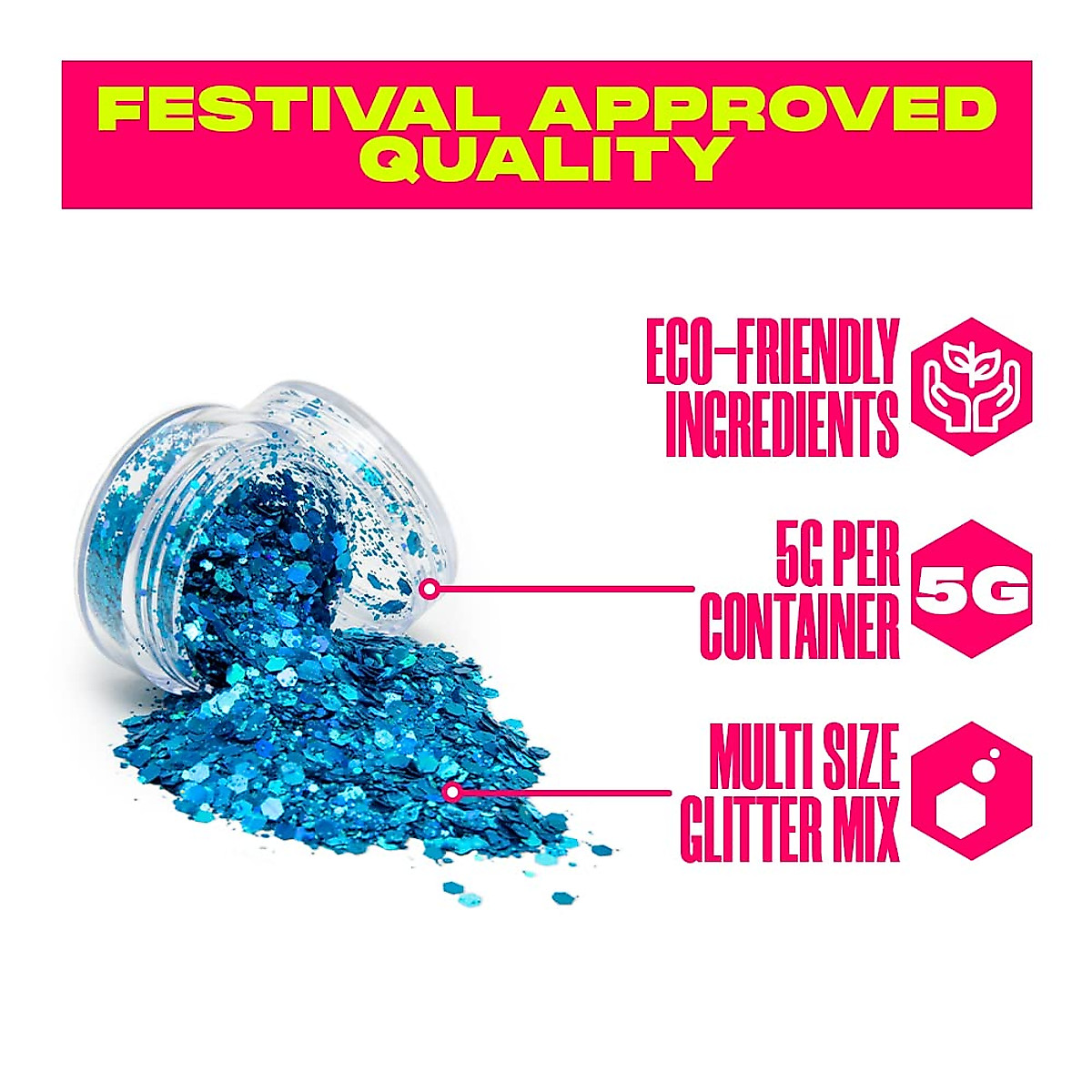 Biodegradable Glitter Makeup | Face Glitter, Hair Glitter, and Body Glitter | Plant Based Glitter Makeup for EDM Rave Music Festivals and Cosplay | Chunky Glitter Multicolor 4 Pack