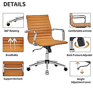 LUXMOD Mid Back Office Chair with Armrest, Terracotta Adjustable Swivel Chair in Durable Vegan Leather, Ergonomic Desk Chair for Extra Back & Lumbar Support, Modern Executive Chair…