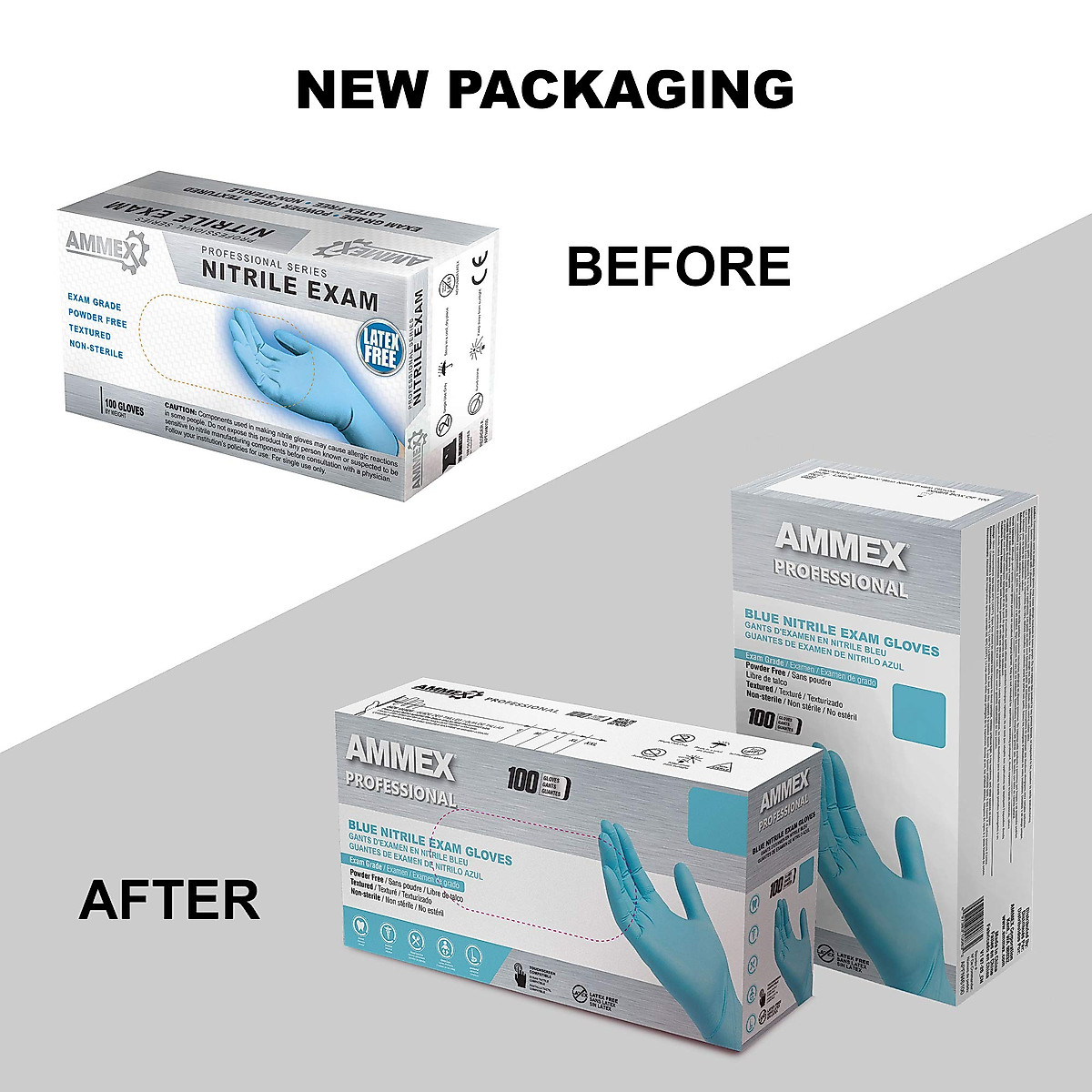 AMMEX Blue Nitrile Exam Gloves, Box of 100, 3 Mil, Size Small, Latex Free, Powder Free, Textured, Disposable, Non-Sterile, Food Safe, APFN42100-BX
