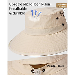 FURTALK Sun Hats for Women Ponytail UV Protection Summer Hat Wide Brim Packable UPF50 Cowboy Hat Hiking Fishing Hats Beige
