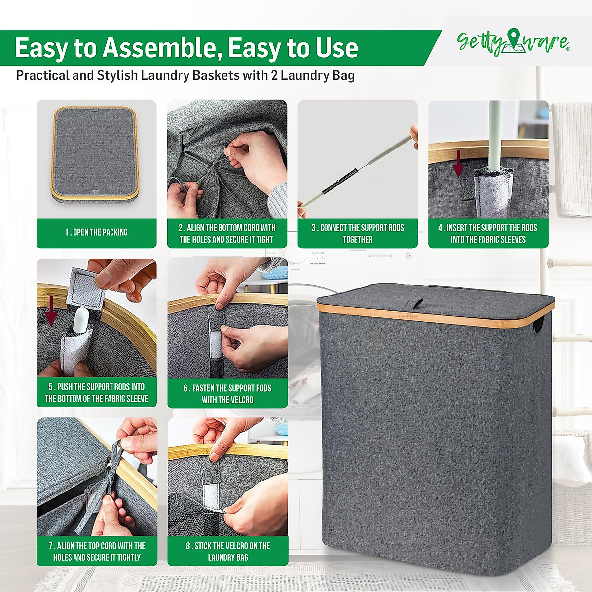 Gettyware laundry room decor|Large Laundry Basket|140L Clothes Hampers for Laundry, Dirty Clothes Hamper|collapsible laundry baskets|household essentials|bedroom accessories|laundry basket with lid