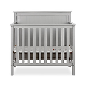 Dream On Me Ava 4-in-1 Convertible Mini Crib in Pebble Grey, 635-PG, Greenguard Gold Certified, Non-Toxic Finish, Comes with 1" Mattress Pad, with 3 Mattress Height Settings