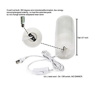 AMOYSTONE White Selenite Electric Lamp Natural Gemstones Crystals Light 3-4 lbs with Cord and Led Bulb Cylindrical 7"