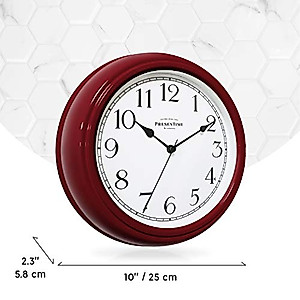 PresenTime & Co Chic Home Collection 10" Molly Clock, Silent No Ticking, Red Color