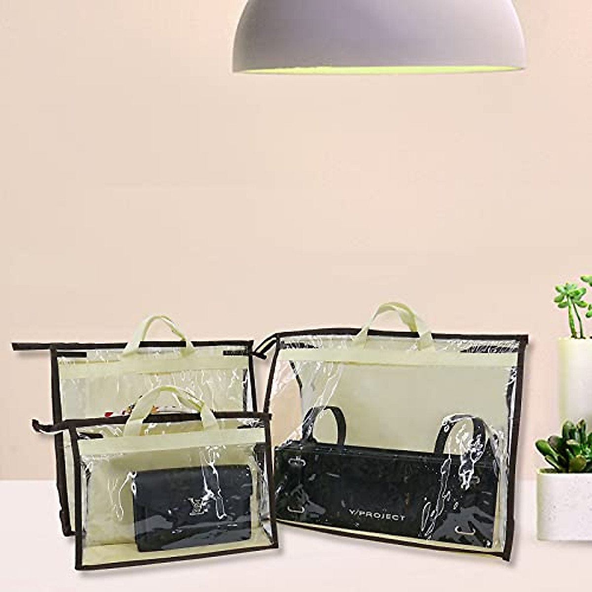 HOMOKUS Handbag Storage, 4 PACK Purse Storage Organizer for Closet, Clear Purse Storage Bags, Dust Bags for Purses and Handbags, Space-Saving Handbag Organizer Transparent with Zipper and Handle