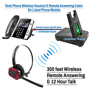 INNOTALK Wireless Headset Compatible with Polycom VVX 101, VVX 201, VVX 301, VVX 311, VVX 401, VVX 411, VVX 501, VVX 601 Phone with Remote Answering Cord(Explorer)