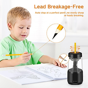 Electric Pencil Sharpener, 2000mAh Battery Operated Pencil Sharpener Electric Plug in for 6-8mm Pencils, Rechargeable Full Automatic Cordless Pencil Sharpener for Classroom Home Kid, Auto Stop, Fast