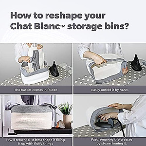 Cotton Rope Basket for Storage | 15"x10"x9" Set of 3 White & Gray Medium Storage Baskets for Organizing with Handles works as Cloth Baskets, Blanket Basket, Big Woven Laundry Basket or Toy Bin like Wicker Laundry Baskets