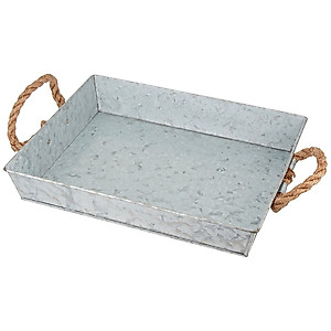 Benzara Mix Media Galvanized Tray with Rope Handles