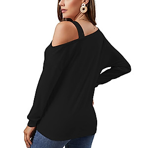 JINKESI Women's Long Sleeve Tunic Tops Casual Cold Shoulder Blouse Shirts Black-Medium