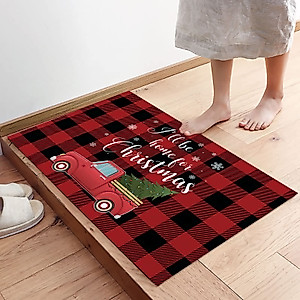 Christmas Kitchen Rugs and Mats Set of 2 I'll Be Home for Christmas Red and Black Buffalo Plaid Anti Fatigue Floor Mat Area Runner Rug for Kitchen Sink Living Room Bedroom 16"x24"+16"x47"
